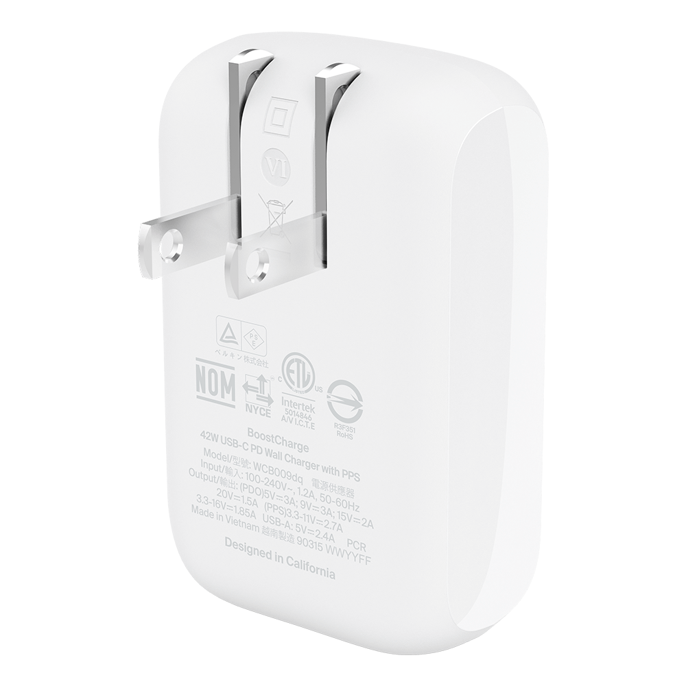Belkin 42W Dual Wall Charger with USB-C to Lightning Cable - White ...